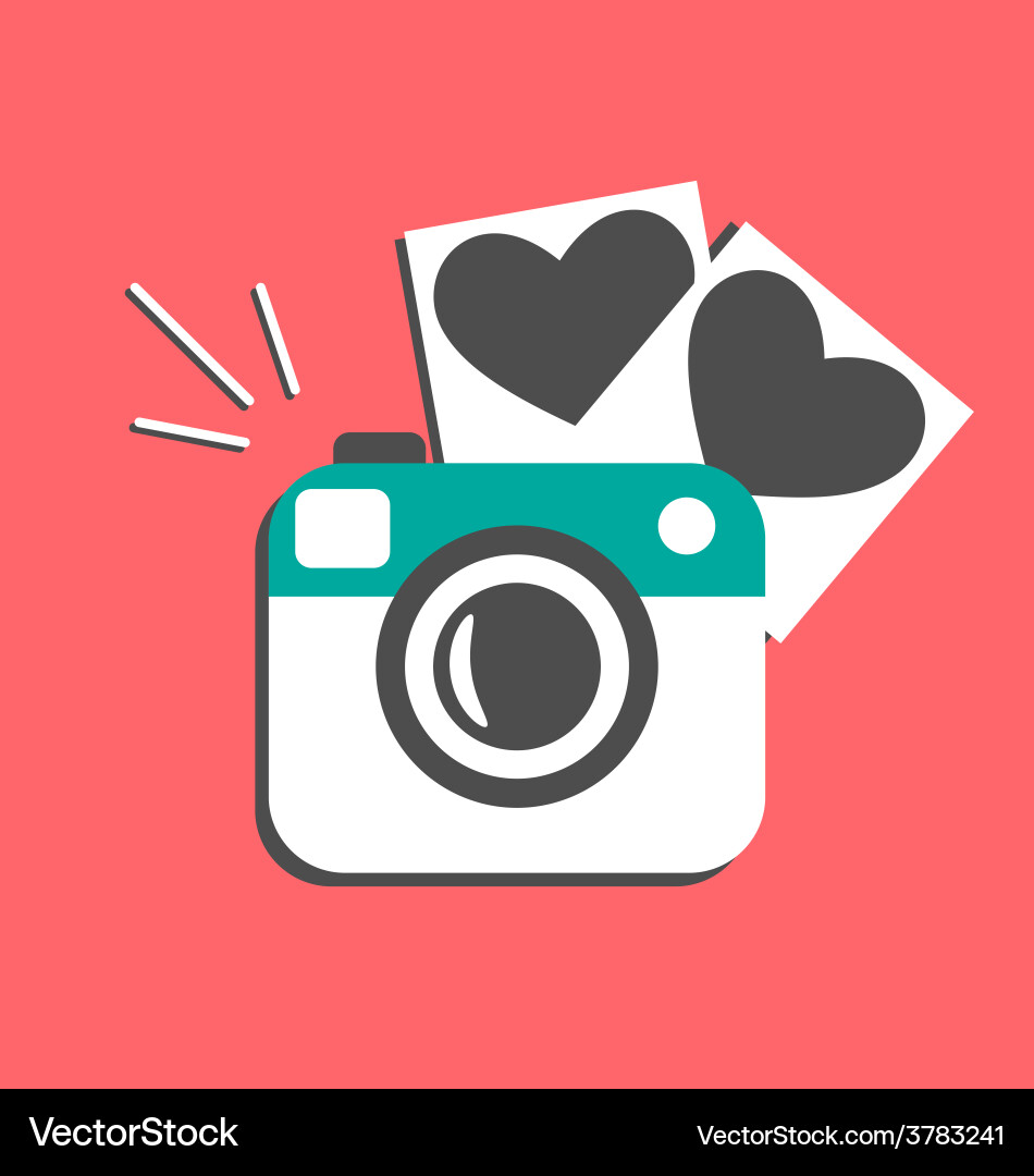Love flat photo camera with hearts photo frames Vector Image