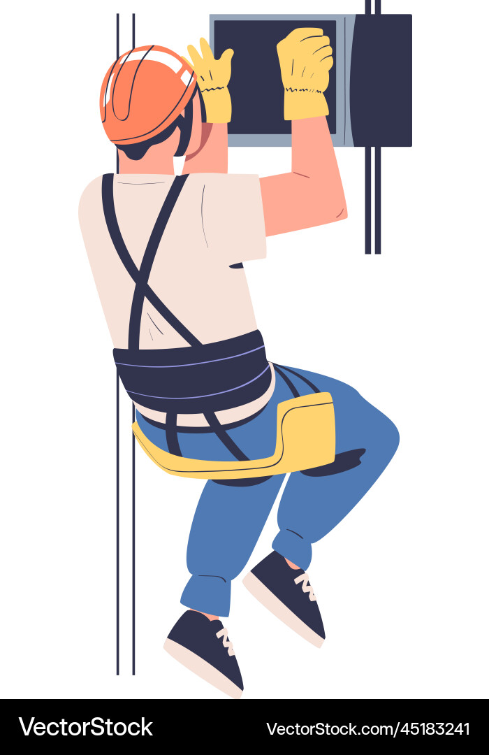Man working at height with breaker box suspended Vector Image