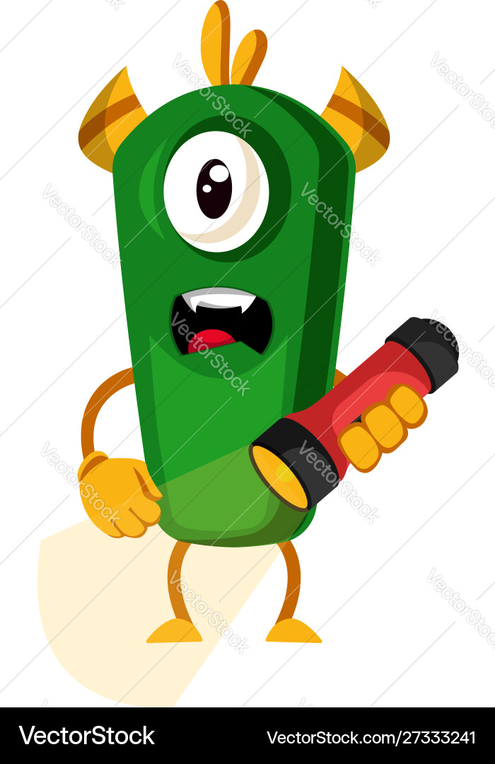 Monster with flashlight on white background Vector Image