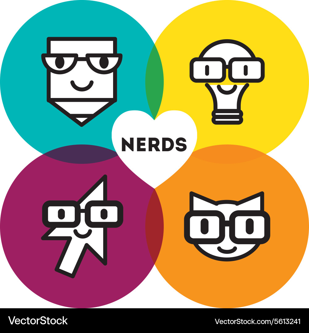 Nerds icon set with funny faces in glasses pencil Vector Image