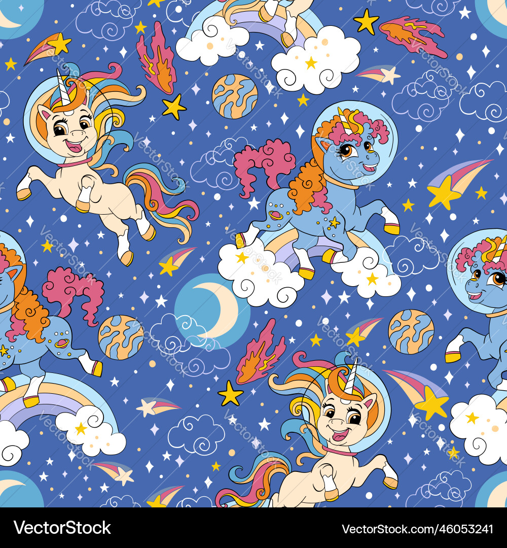 Seamless pattern with happy unicorns and stars Vector Image