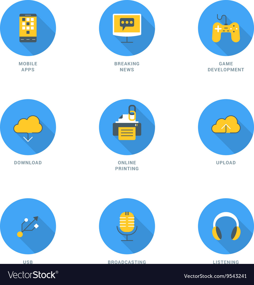 Set of flat design icons with long shadow modile Vector Image