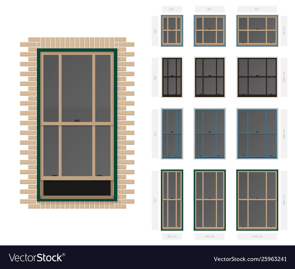 Single hung offset style typical window set Vector Image