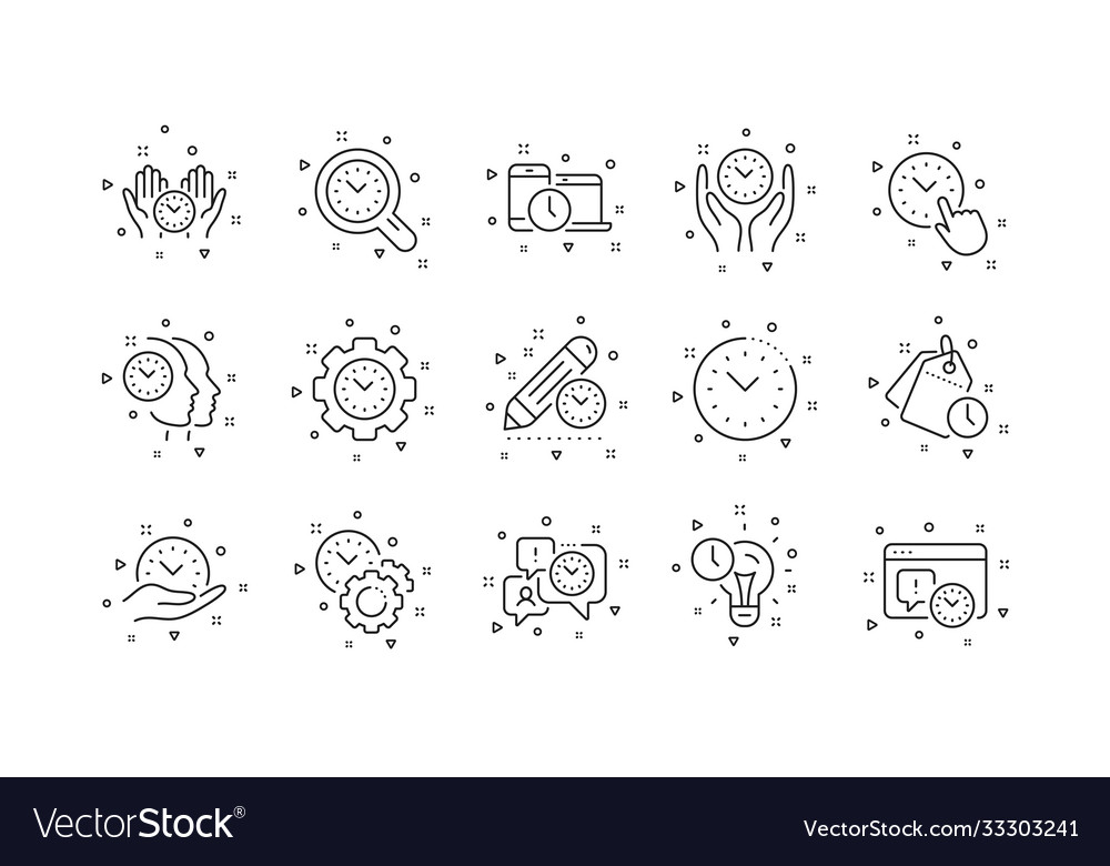 Time management line icons clock timer plan Vector Image