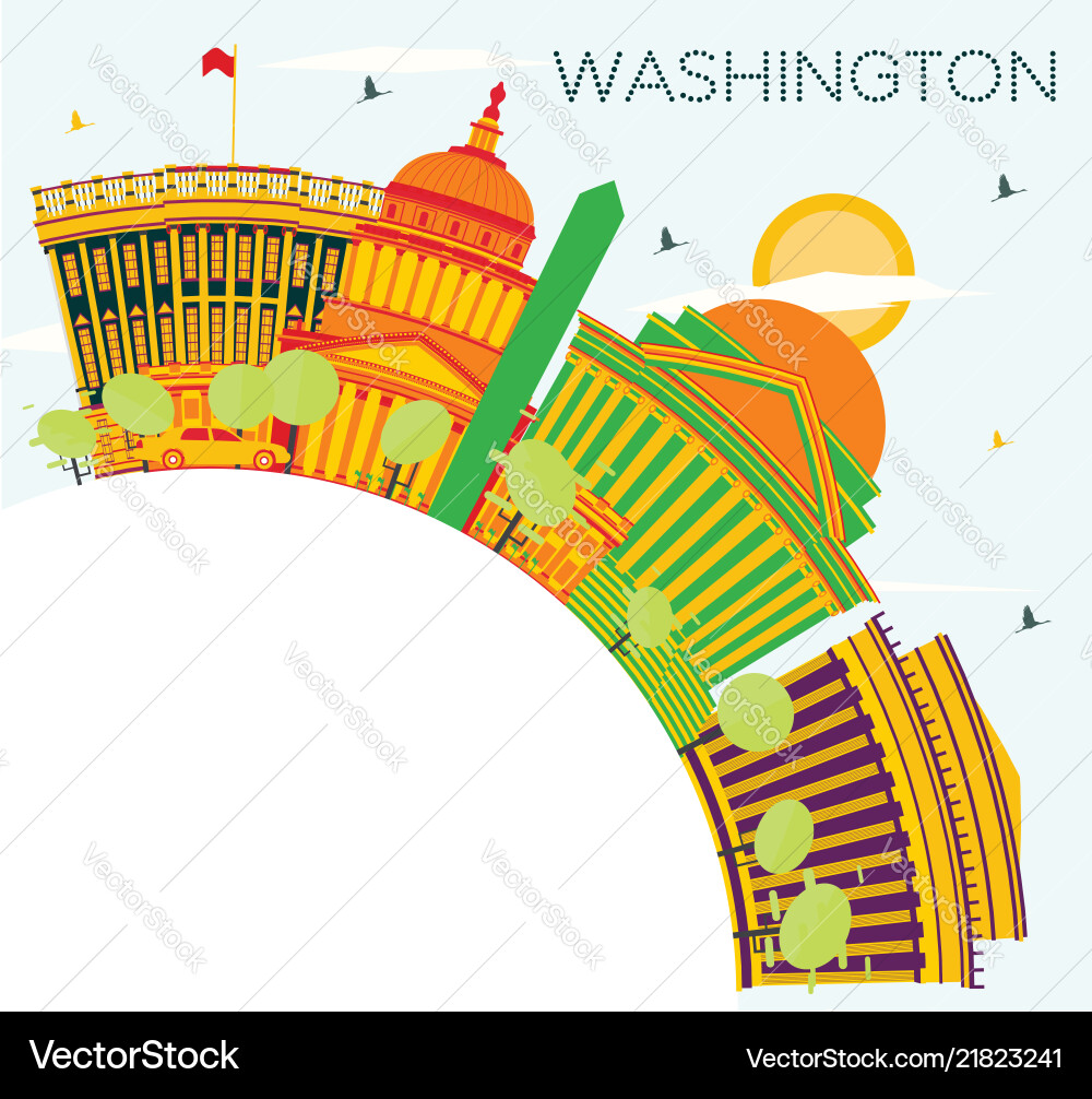 Washington dc skyline with color buildings blue Vector Image