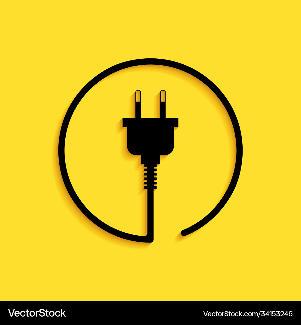 Black electric plug icon isolated on yellow Vector Image