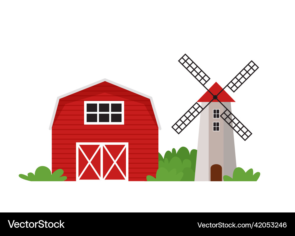 Farm and windmill in flat style isolated on white Vector Image