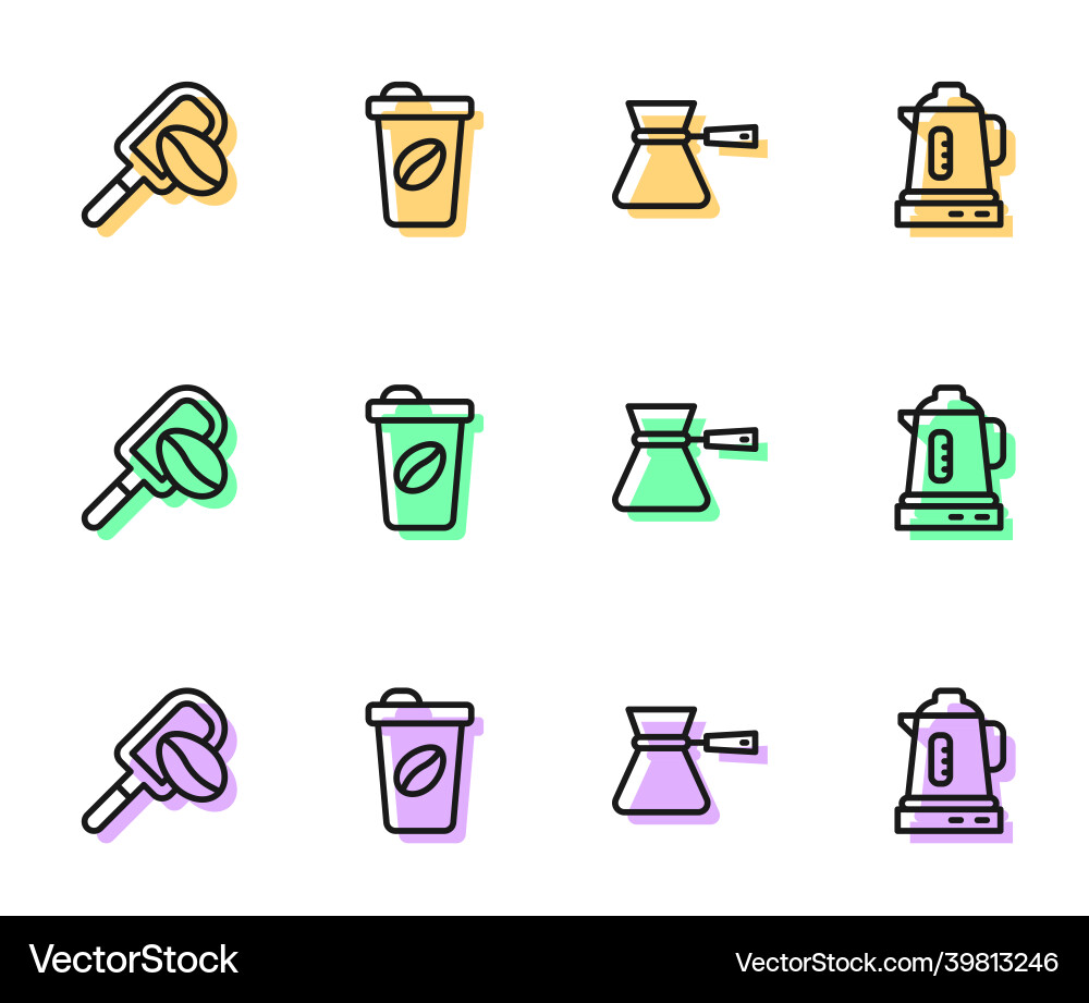 Set line coffee turk spatula with coffee grain Vector Image