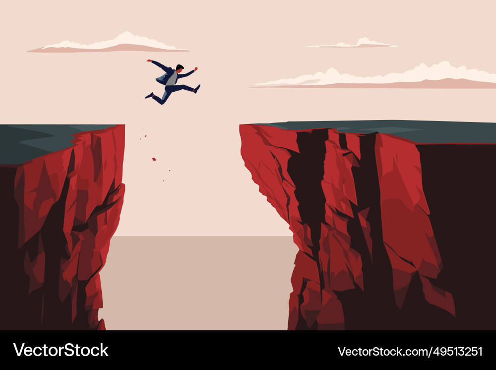 Businessman jumping over the abyss Royalty Free Vector Image