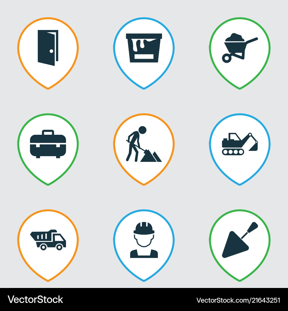 Construction icons set with door color can Vector Image