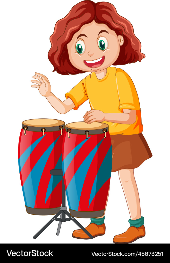 Girl playing conga drums Royalty Free Vector Image