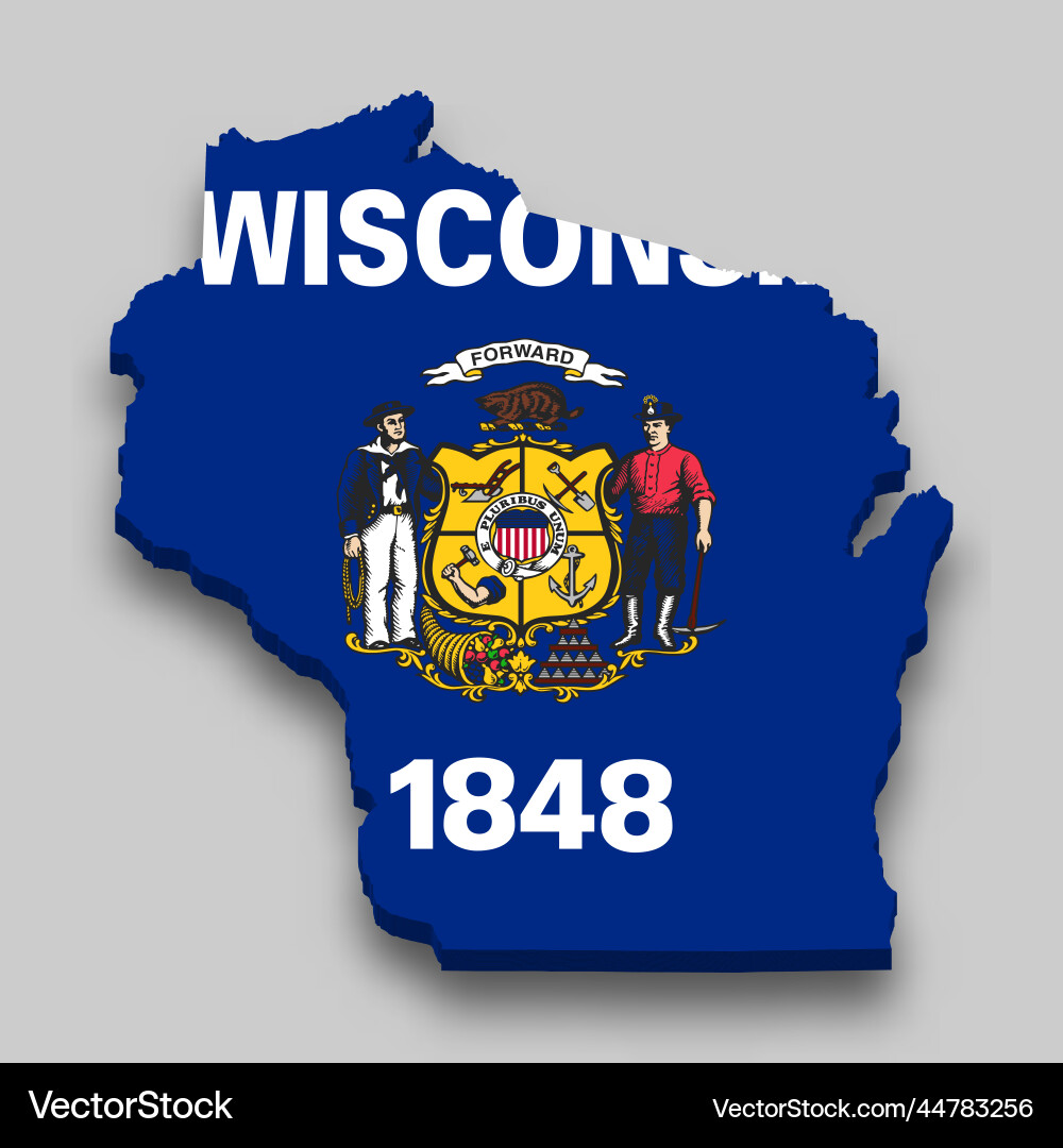 3d isometric map of wisconsin is a state Vector Image