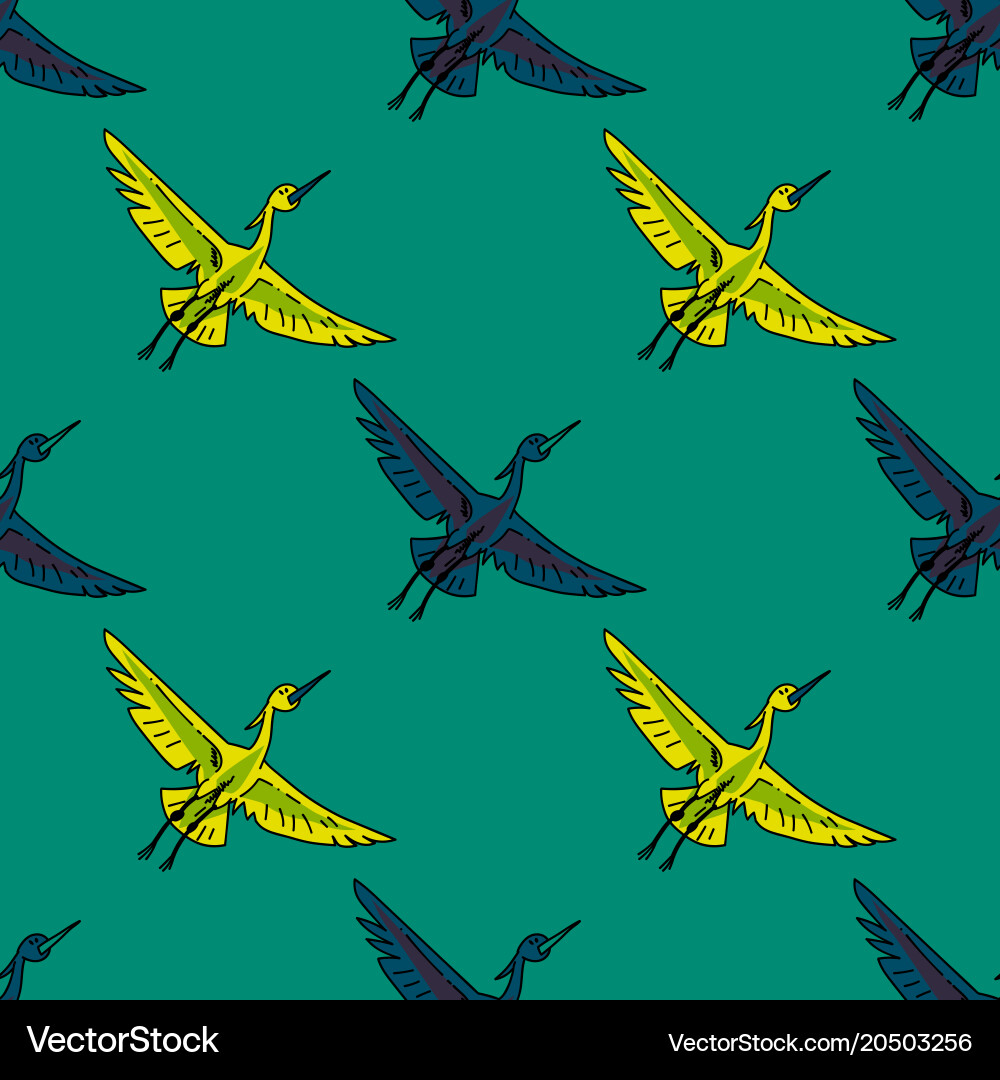 Flying crane seamless pattern Royalty Free Vector Image