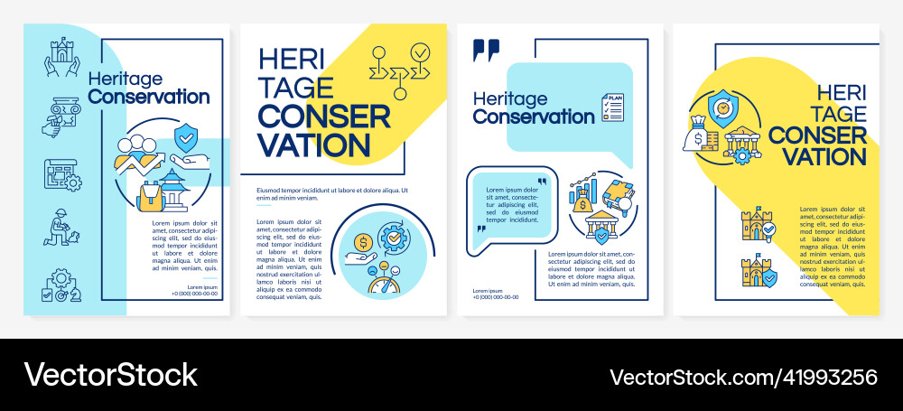 Heritage conservation blue and yellow brochure Vector Image