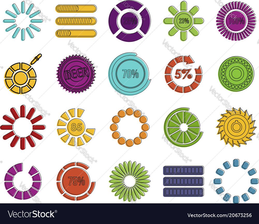 Loading icon set color outline style Royalty Free Vector