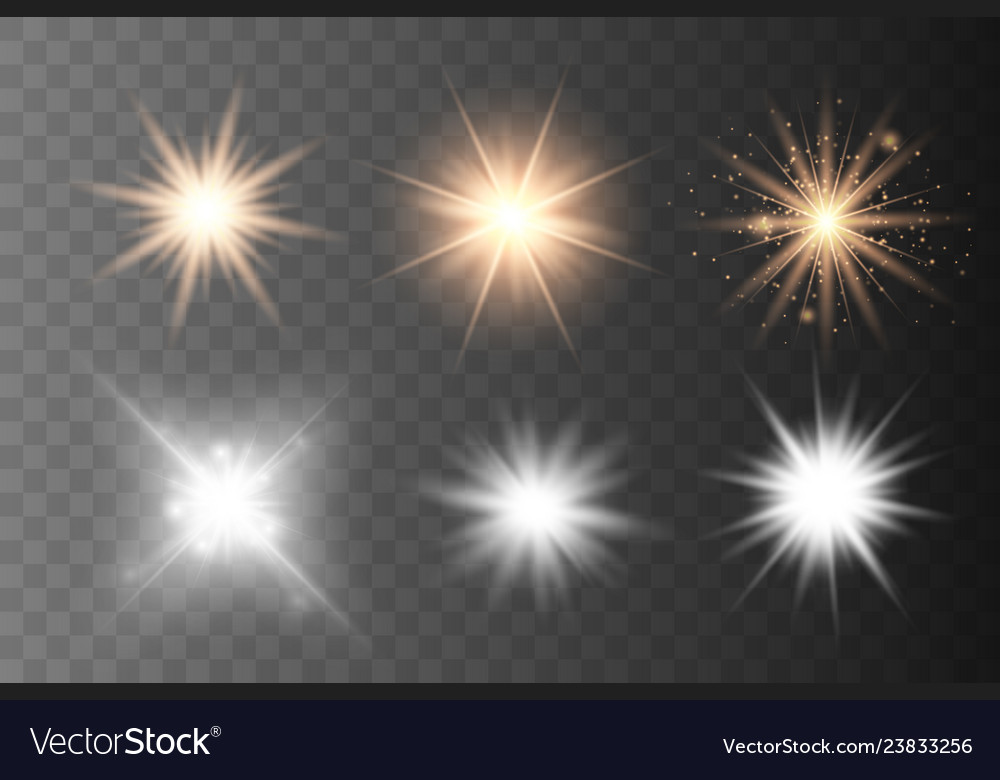 Set of glowing light stars with sparkles Vector Image