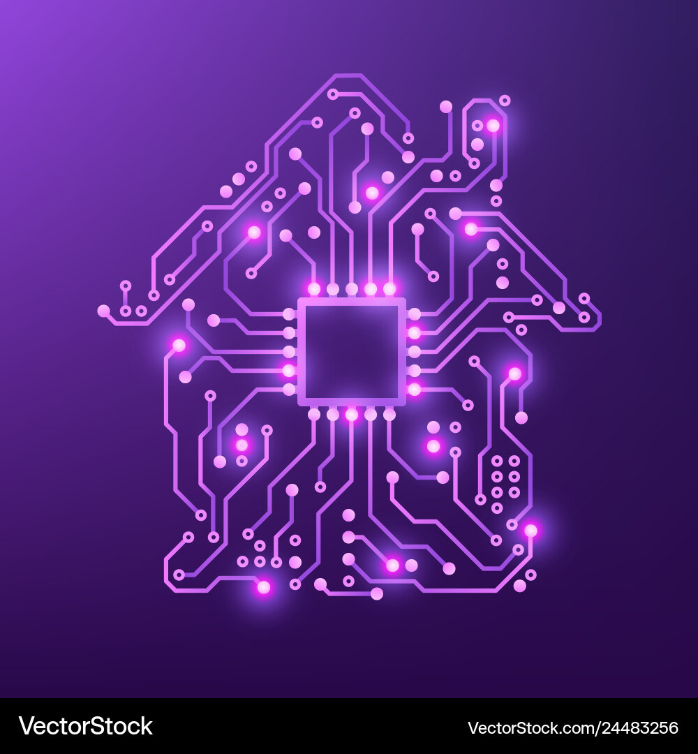 Smart house concept violet circuit home isolated Vector Image