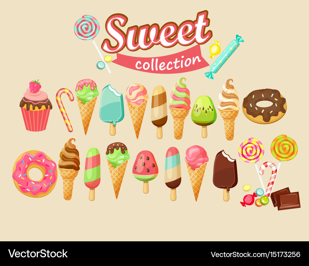 Sweet food icon collection Royalty Free Vector Image