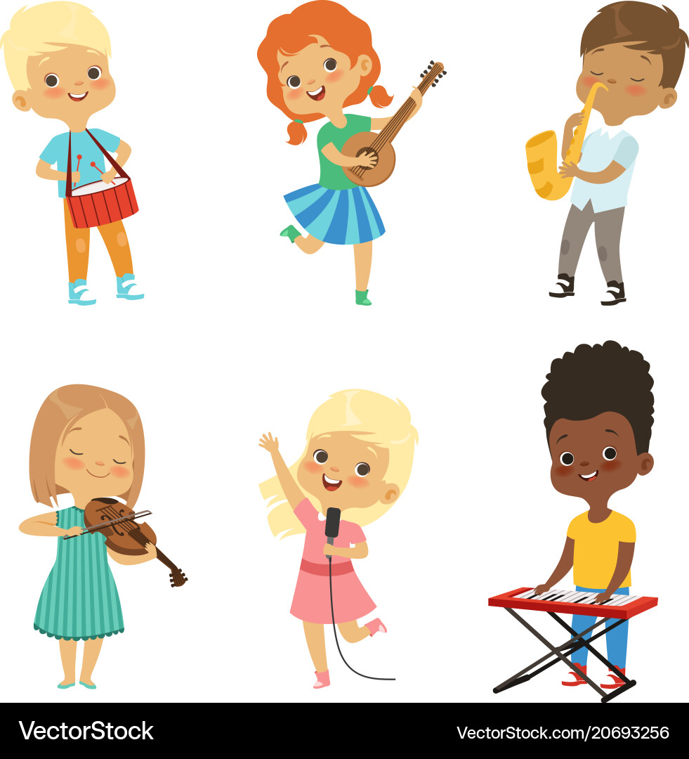 Various cartoon kids musicians Royalty Free Vector Image
