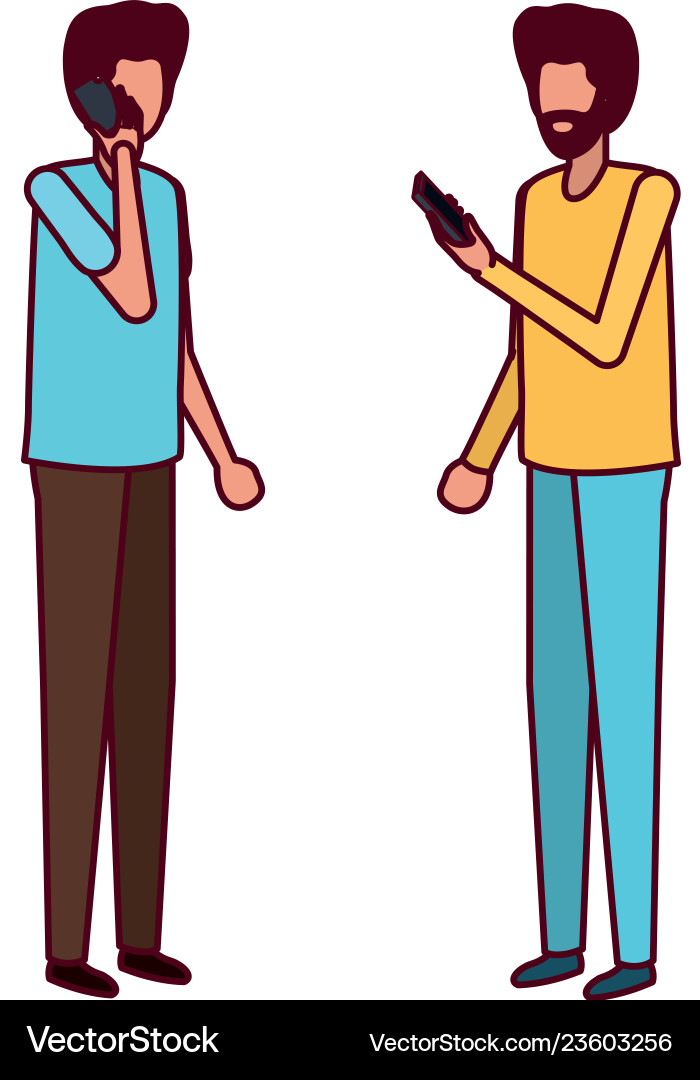 Young men with smartphone avatar character Vector Image