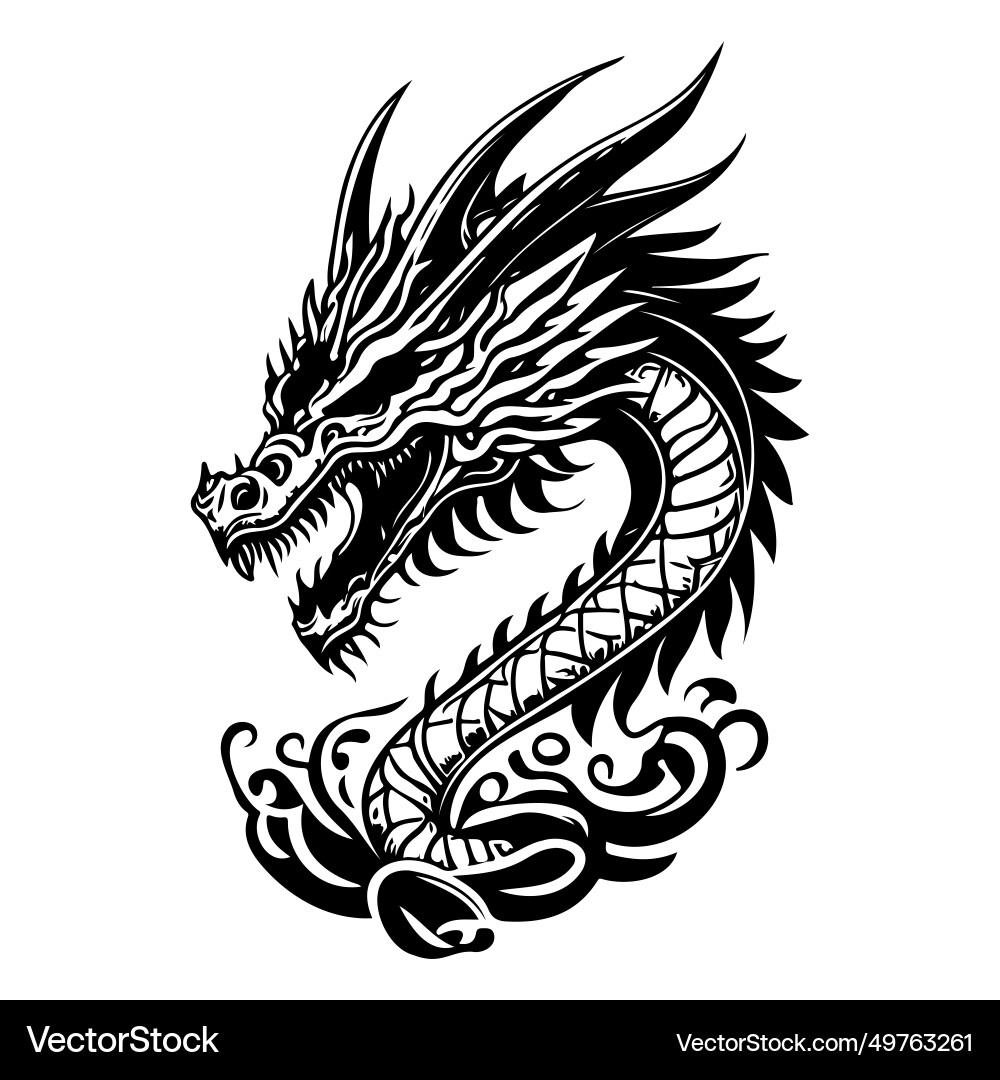 Chinese head dragon sketch hand draw Royalty Free Vector