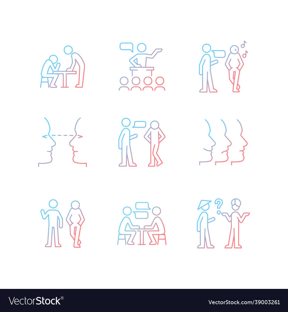 Communication process gradient linear icons set Vector Image