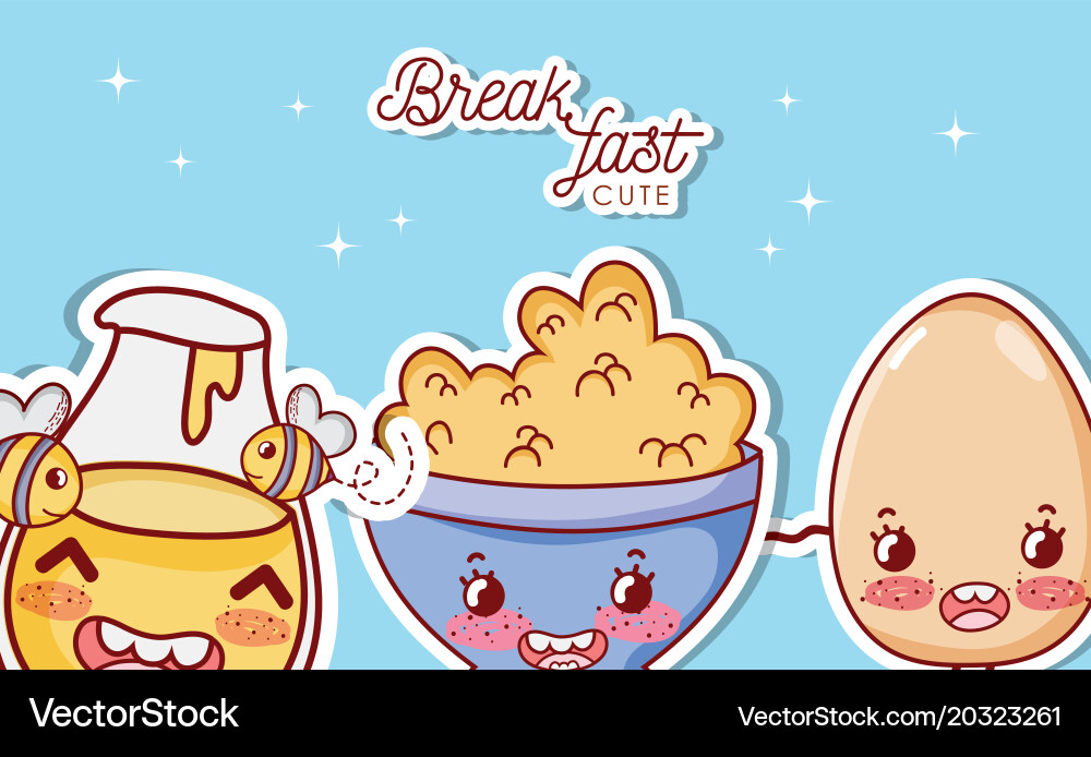 Cute breakfast kawaii cartoons Royalty Free Vector Image