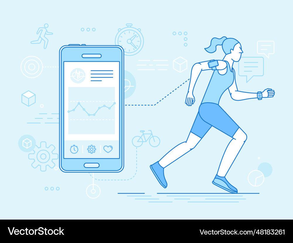 Flat linear in blue colors - running woman Vector Image