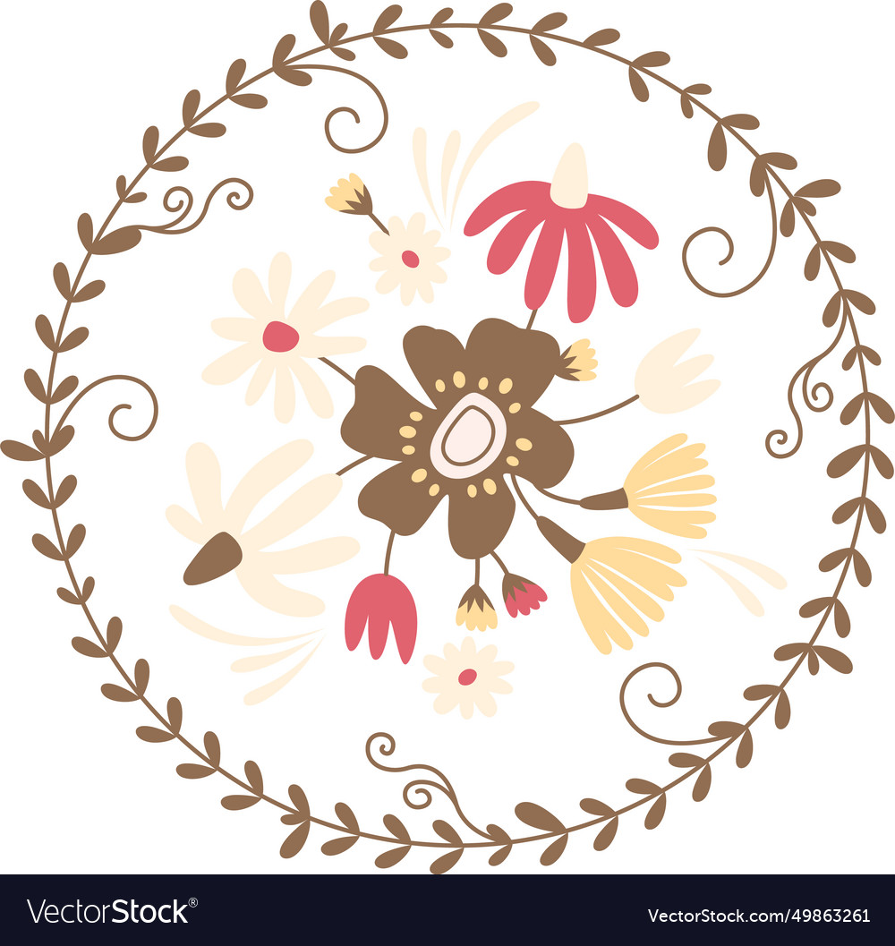 Flowers pattern with circle frame Royalty Free Vector Image