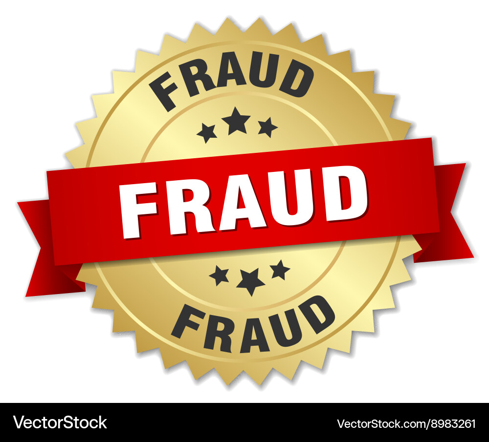 Fraud 3d gold badge with red ribbon Royalty Free Vector