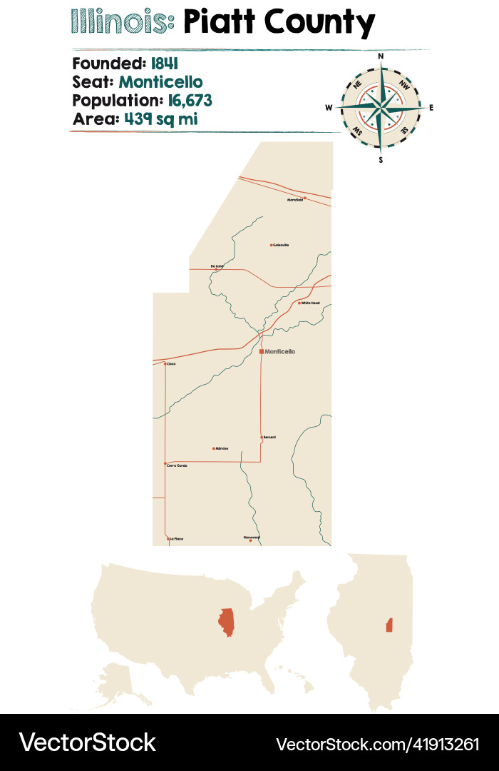 Map of piatt county in illinois Royalty Free Vector Image