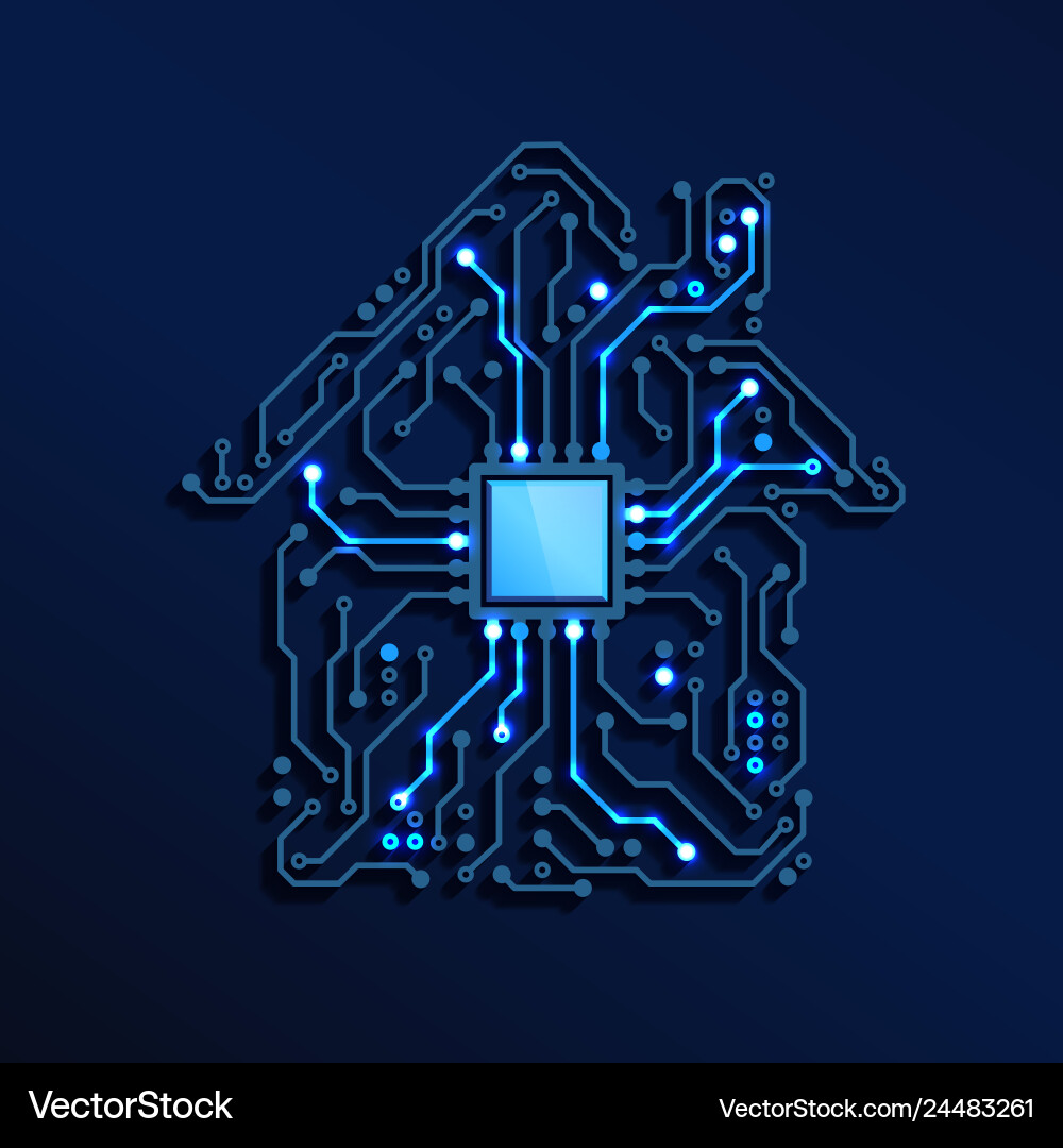 Smart home or iot concept blue circuit house Vector Image