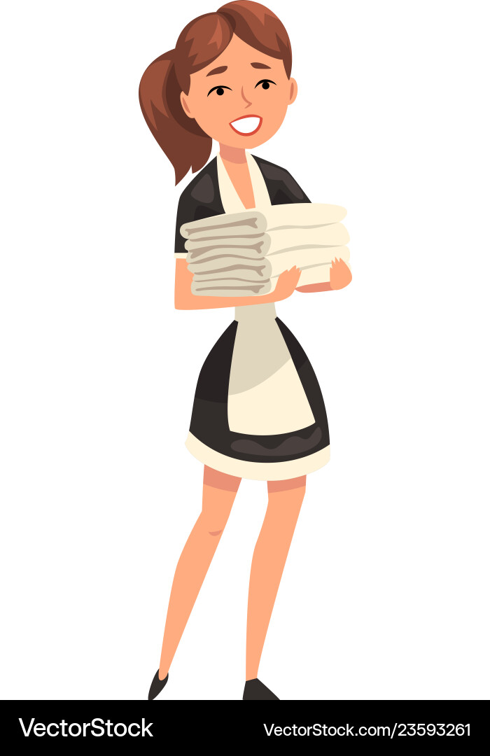 Smiling maid stack of clean laundry housemaid Vector Image