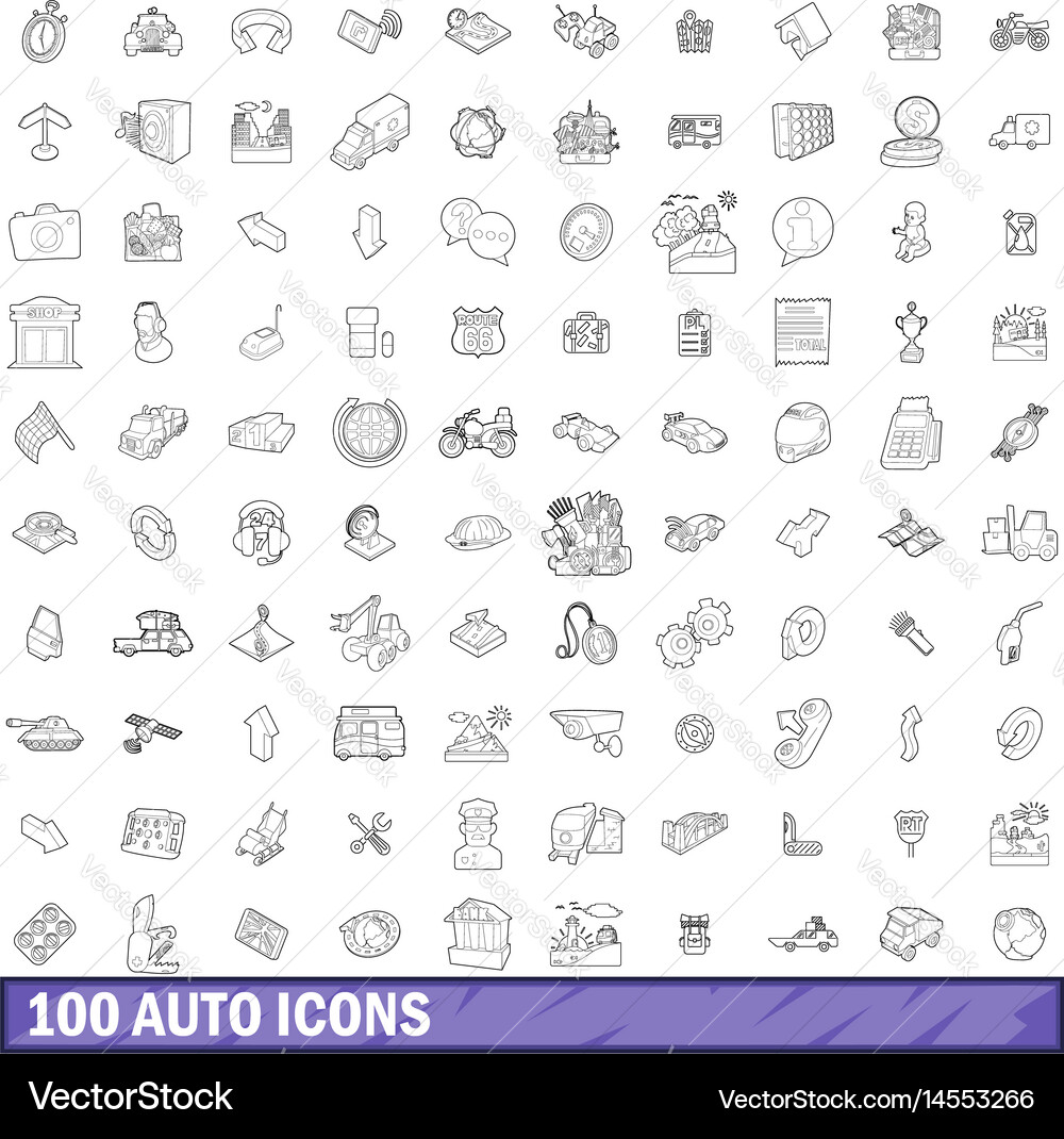 100 auto icons set outline style Royalty Free Vector Image