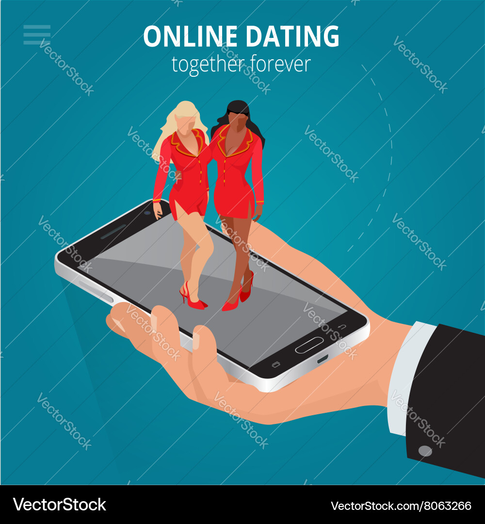 Online dating app concept interracial couple Vector Image