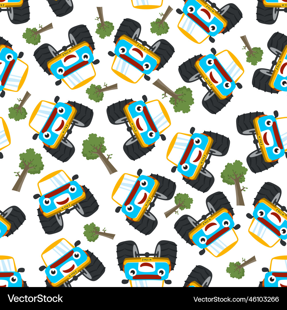 Seamless pattern of cute monster truck creative Vector Image