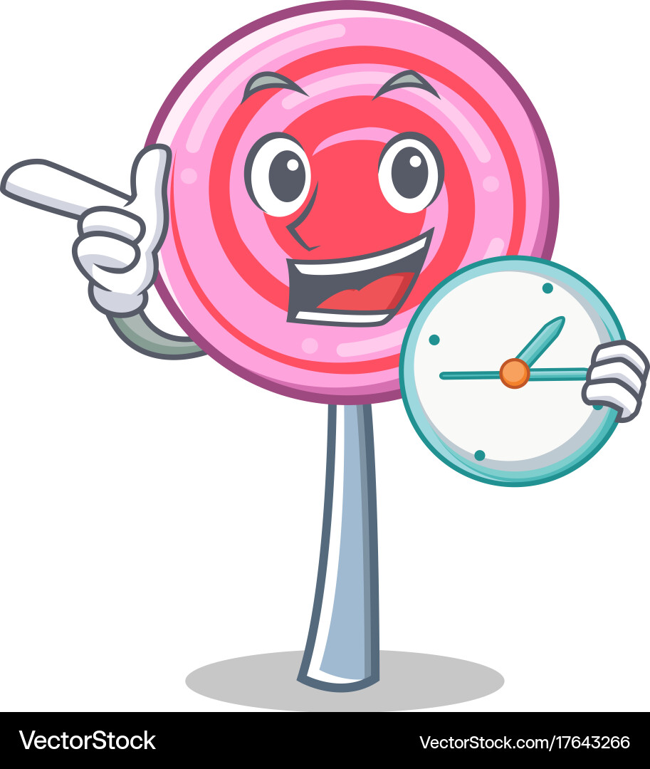 With clock cute lollipop character cartoon Vector Image
