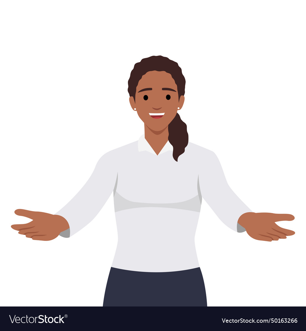 Young woman welcoming people Royalty Free Vector Image Young woman welcoming people Royalty Free Vector Image