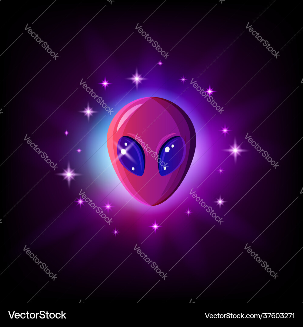 Alien face with big eyes in outer space with stars