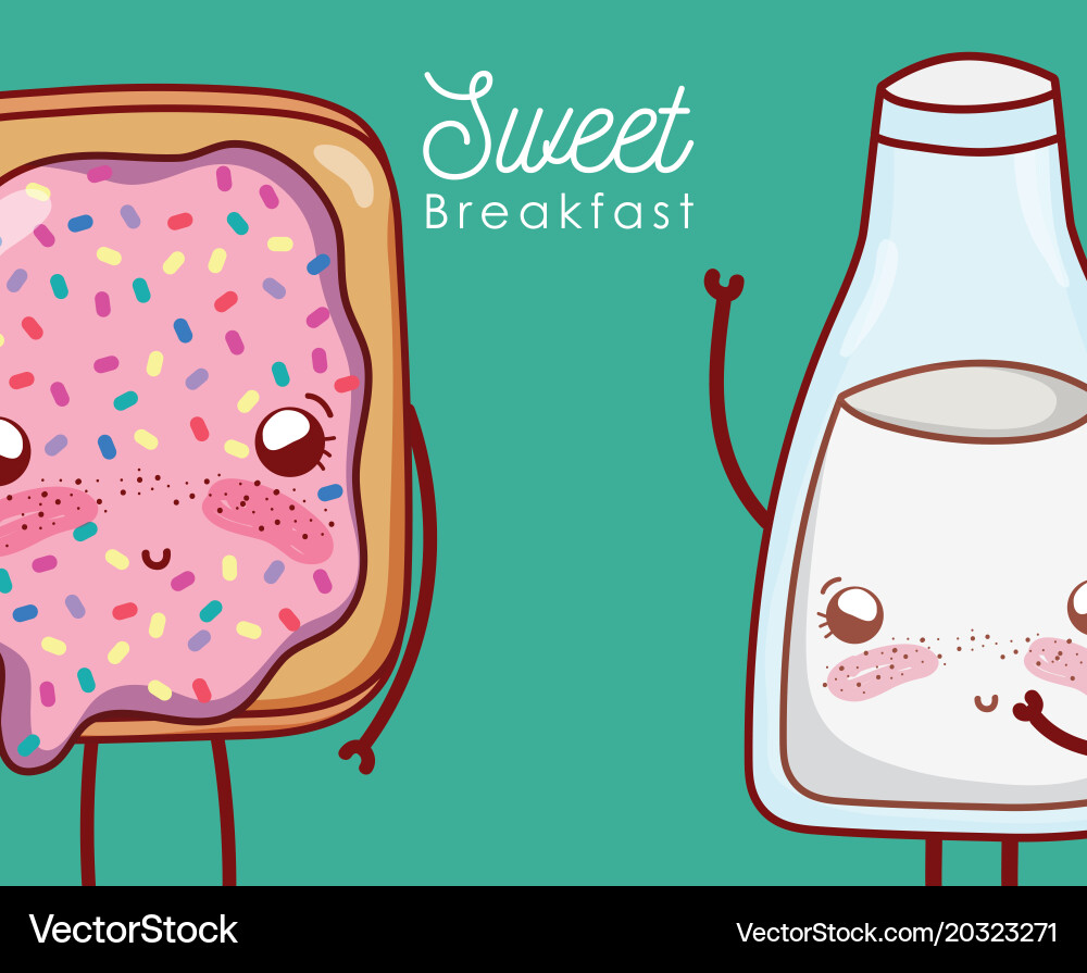 Cute breakfast kawaii cartoons Royalty Free Vector Image