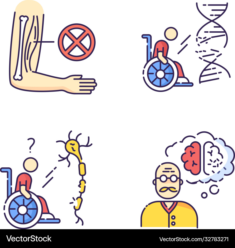 Disability rgb color icons set Royalty Free Vector Image