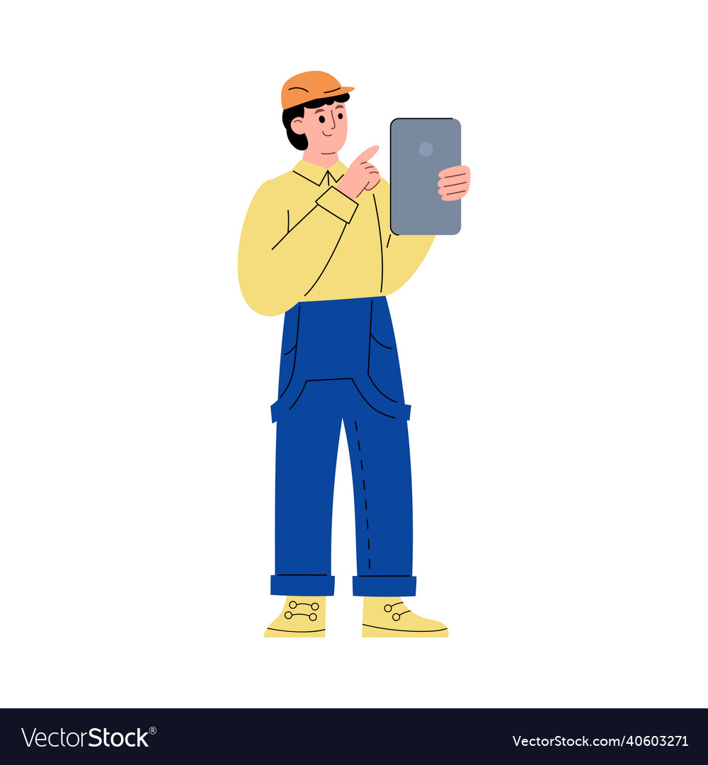 Engineer using tablet to control smart factory Vector Image