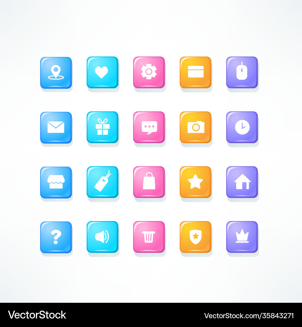 Glossy icons set for your mobile app or game Vector Image