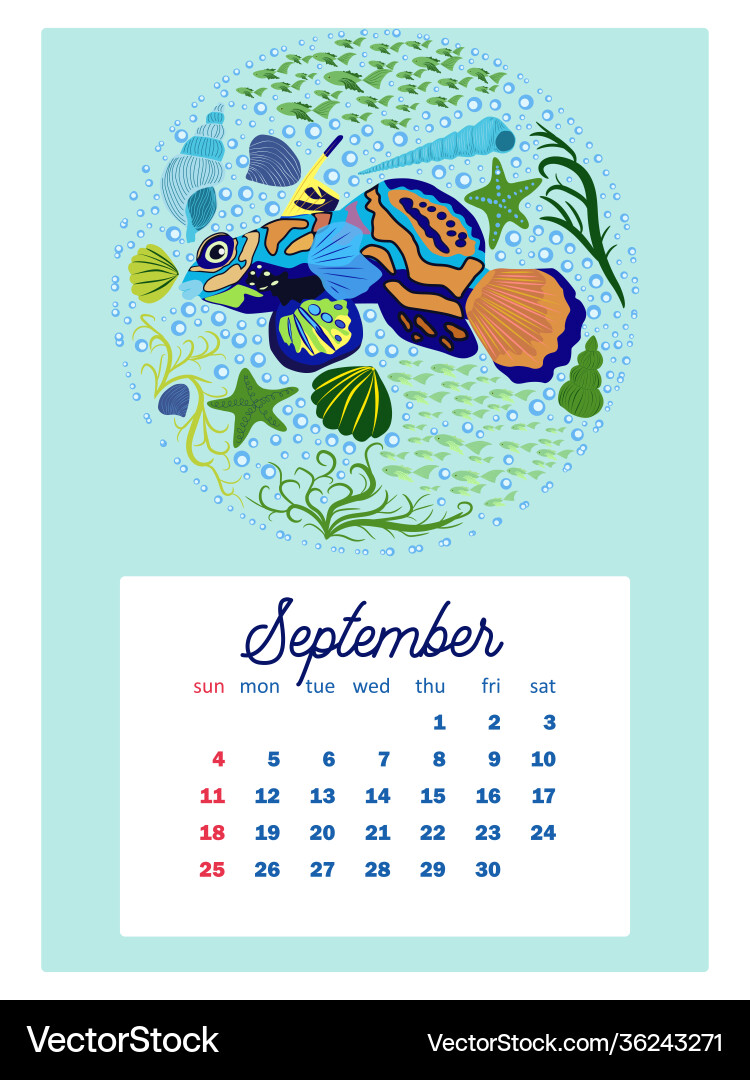 Marine life wall calendar design template Vector Image