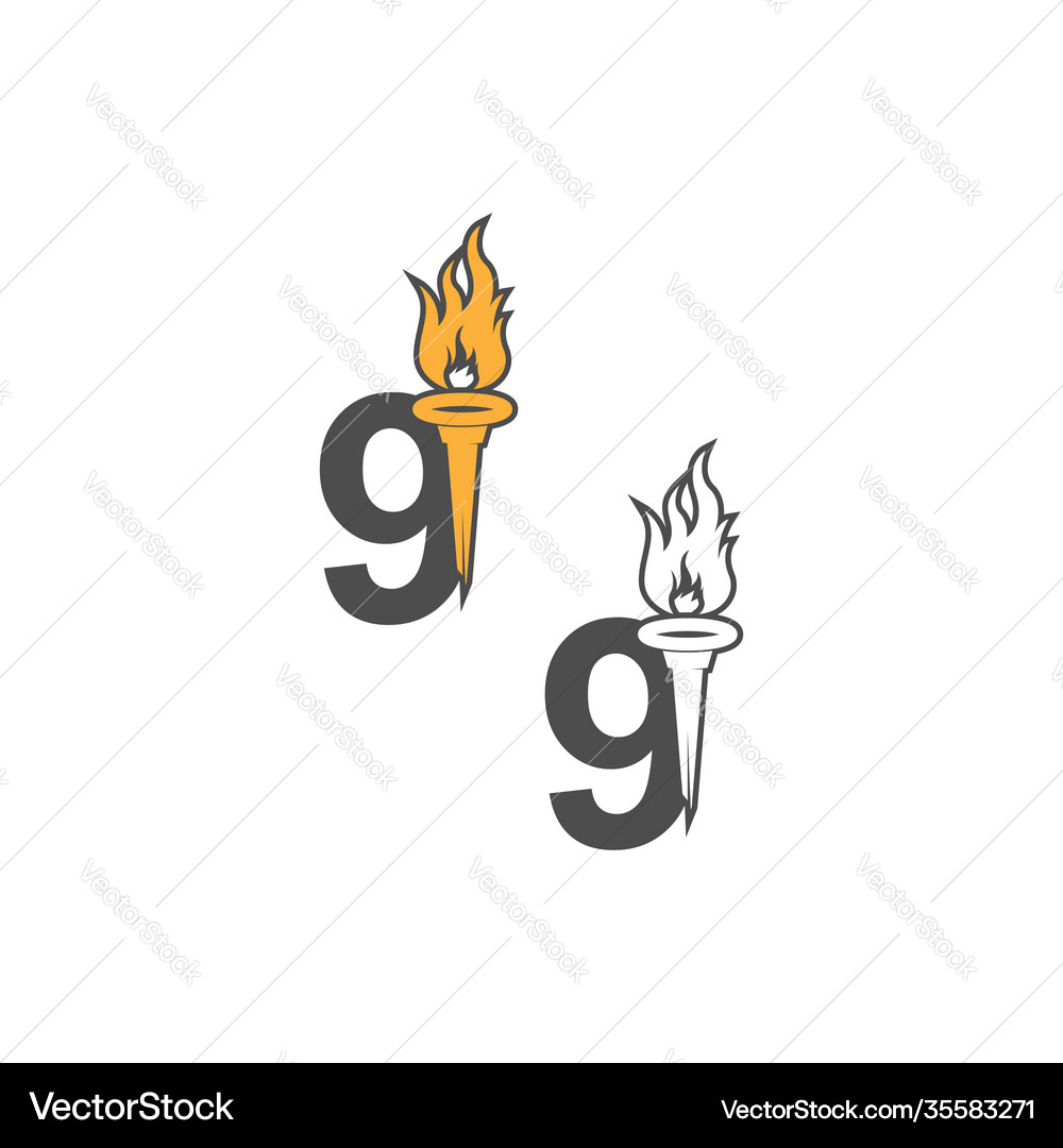Number 9 icon logo combined with torch icon design