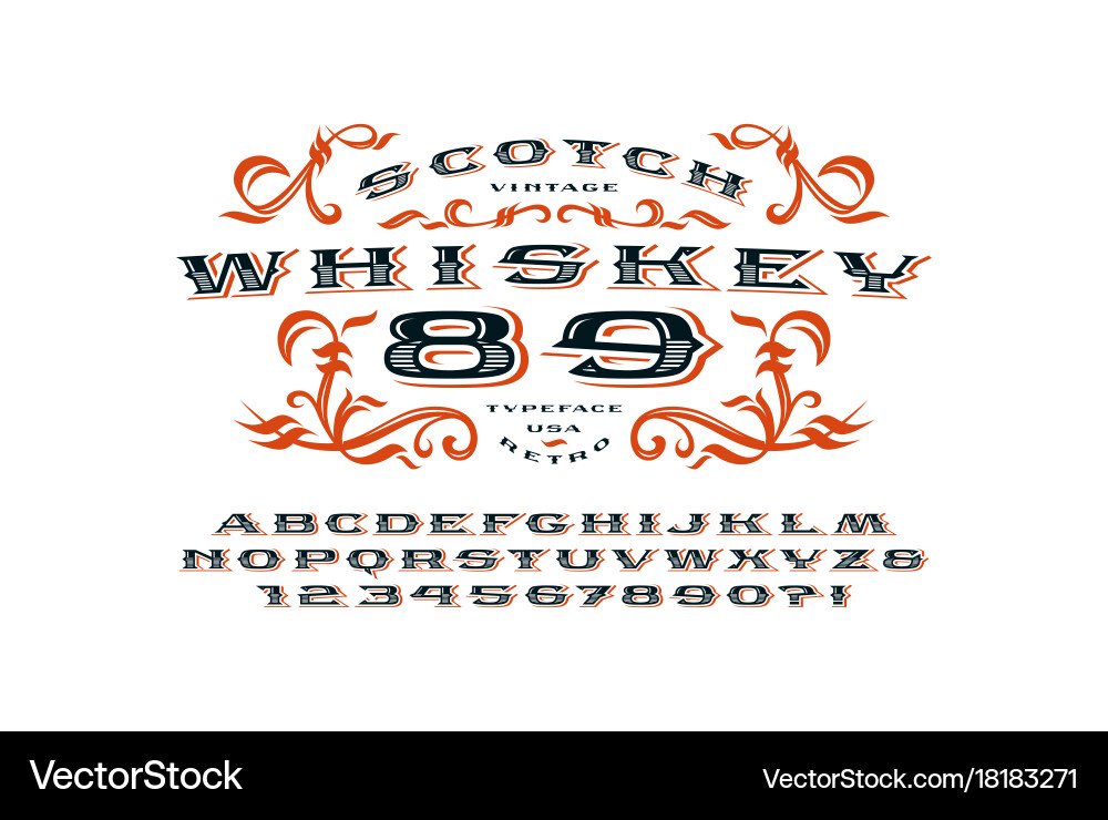 Ornate serif extended font in retro style Vector Image