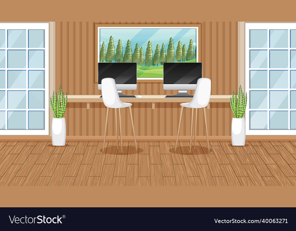 Workroom scene with two computers on the table Vector Image