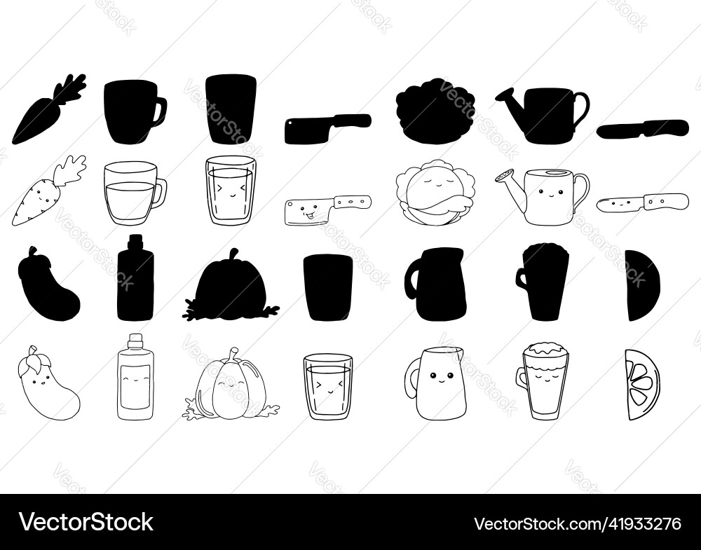A set of items in doodle style hand drawn simple Vector Image