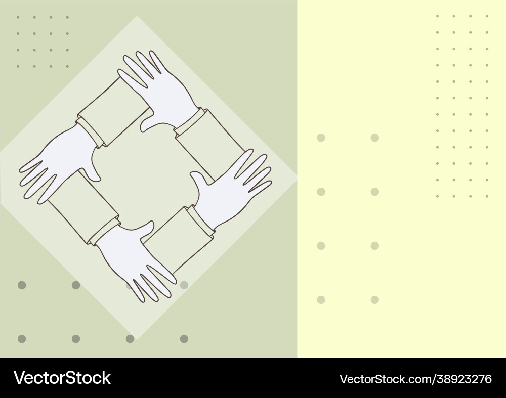 Four hands drawing holding arm together showing Vector Image