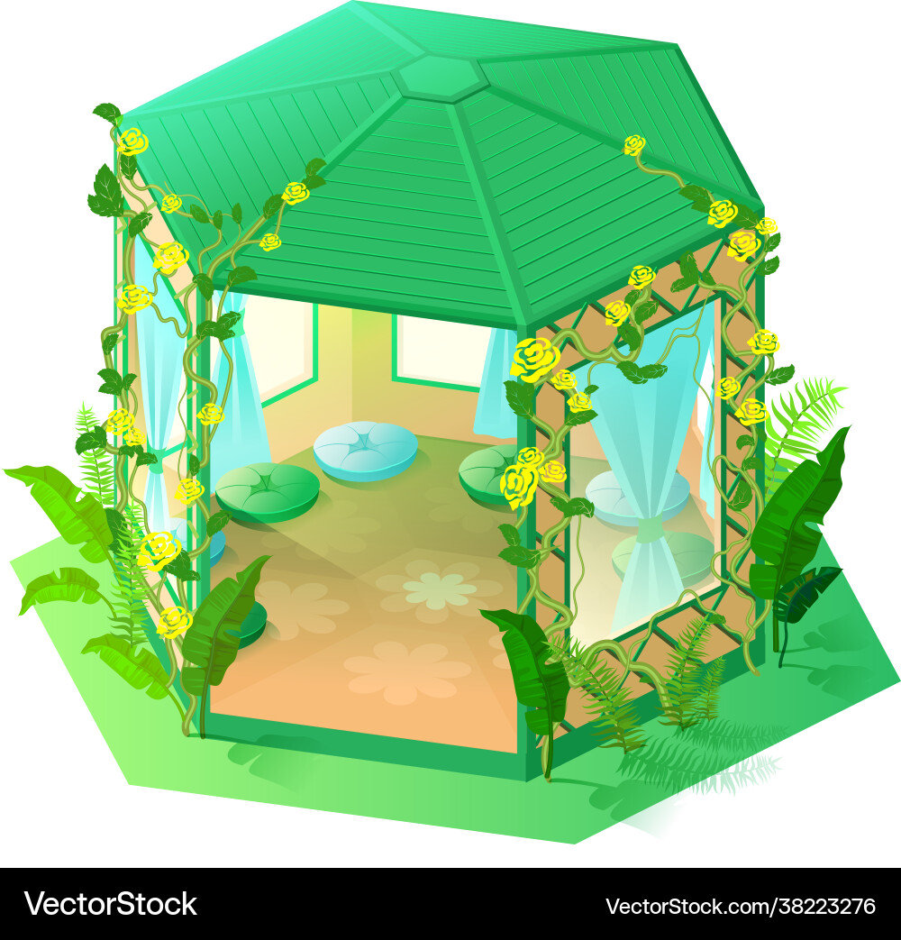 Green gazebo garden architecture 3d isometric Vector Image